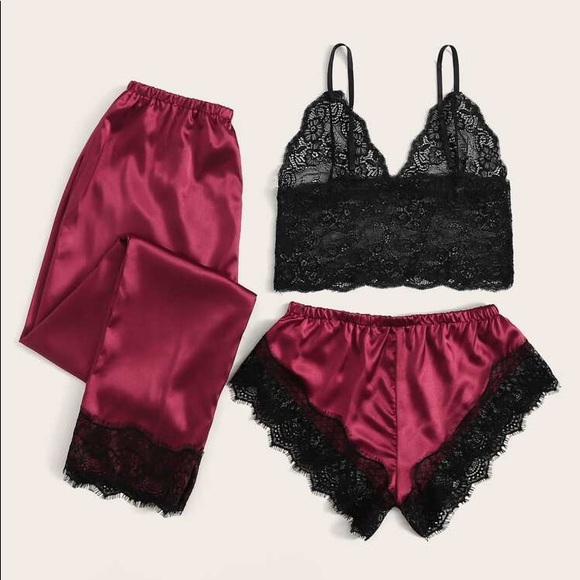 Intimates & Sleepwear | New Red Satin Silklike Lace Pajama Set | Poshmark